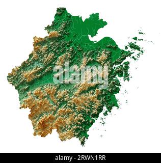 Zhejiang, province of China. Elevation map colored in wiki style with lakes and rivers Stock ...