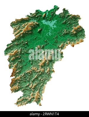Jiangxi, province of China. Colored relief with lakes and rivers. Shape ...