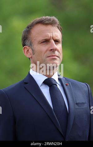 Emmanuel Macron, at Arc de Triomphe during a ceremony gathering heads ...