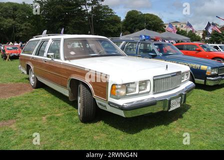A 1990 Lincoln-Mercury Grand Marquis estate car parked up on display at ...