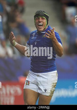 Juan Ignacio Brex of Italy celebrates scoring second try during the ...