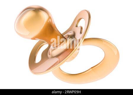 Golden baby pacifier, 3D rendering isolated on white background Stock ...