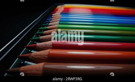 Crayons in perfect gradient row. Extreme macro shot. graphite Pencils ...