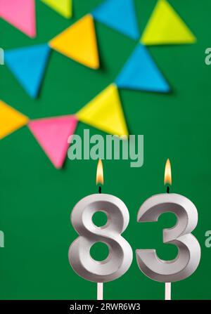 Birthday candle number 83 - Vertical anniversary card with green ...