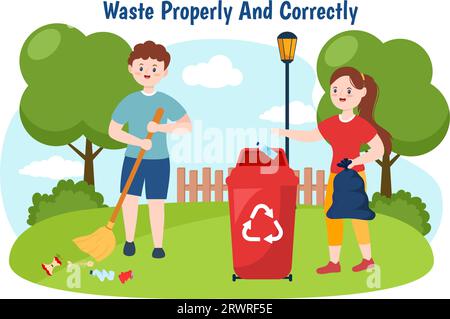 Waste Properly And Correctly Vector Illustration with Demonstration of ...