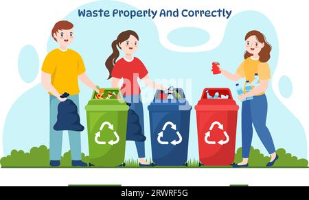 Waste Properly And Correctly Vector Illustration with Demonstration of ...
