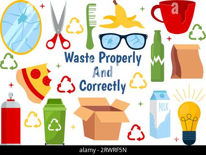 Waste Properly And Correctly Vector Illustration with Demonstration of ...