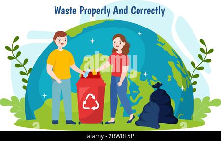 Waste Properly And Correctly Vector Illustration with Demonstration of ...