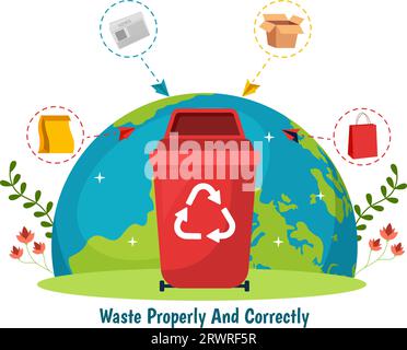 Waste Properly And Correctly Vector Illustration with Demonstration of ...