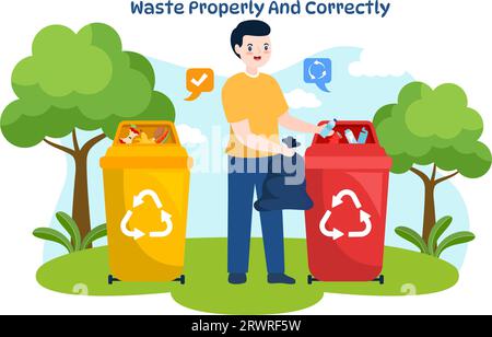 Waste Properly And Correctly Vector Illustration with Demonstration of ...