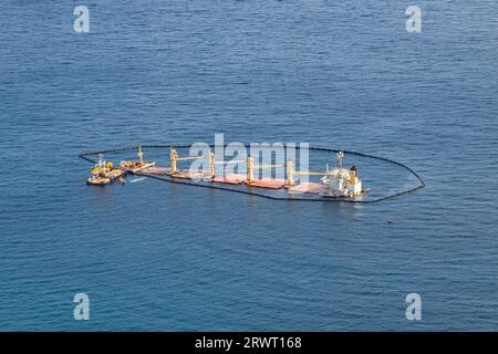 Sea disaster in Algeciras Bay. View from The Rock of Gibraltar. Closeup ...