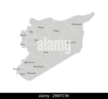 Syria map design. Country names in different languages and map shape ...