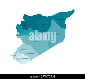 Syria map design. Country names in different languages and map shape ...