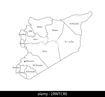 Syria vector map outline, line, linear. Syria black map on white ...