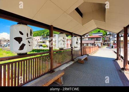 The large lantern of the Shibu Oyu bridge of Shibu Onsen Stock Photo ...