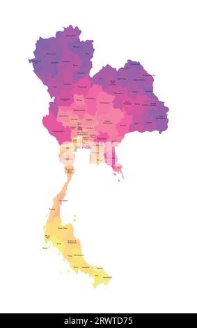 Isolated colored map of Thailand with borders of the regions Stock ...
