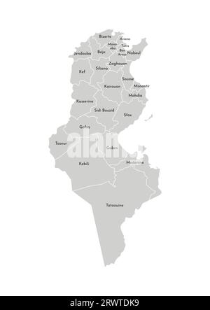 Tunisia country simplified map. White silhouette with black broken ...