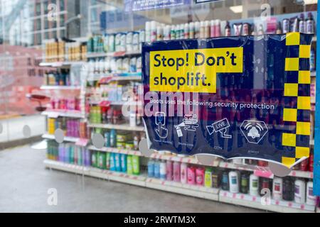 LONDON- SEPTEMBER, 18, 2023: 'Stop, Dont Shoplift' sign on Boots shop ...