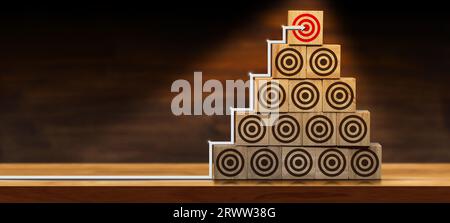 Your next step symbol. Wooden blocks stacking as step stair on top with ...