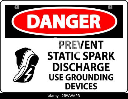 Danger Sign Prevent Static Spark Discharge, Use Grounding Devices Stock ...