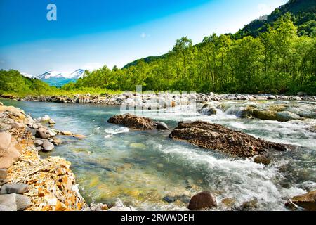 Sagae River and Mt Stock Photo - Alamy