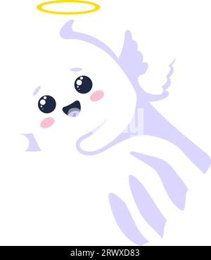 Cute cartoon kawaii ghost with wings. Vector illustration Stock Vector ...