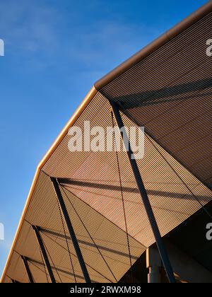 The Rudolf-Harbig-Stadion is a classic single-tier stadium with a roof ...