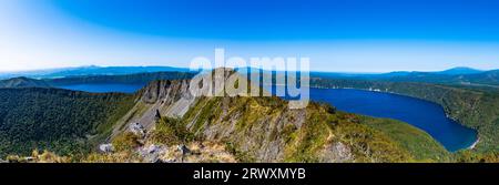 Panoramic view of Lake Mashu from the first observation deck on a late ...