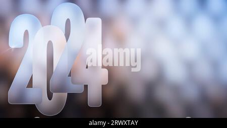 Number 2024 in pastel tones on a background of blurred structure ...