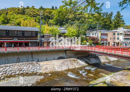 A view in front of the Shuzenji temple gate in Shuzenji Onsen Stock ...