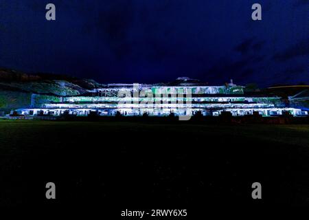 Sado Kitazawa Floating ore dressing plant illuminated Stock Photo - Alamy