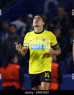 Ezequiel Ponce of AEK Athens celebrates scoring his teams third goal ...