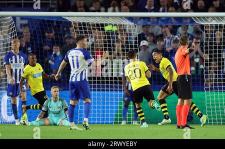 AEK Athens' Ezequiel Ponce celebrates scoring their side's third goal ...
