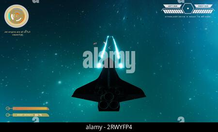 Spaceship science fiction singleplayer game with overlay HUD showing ...