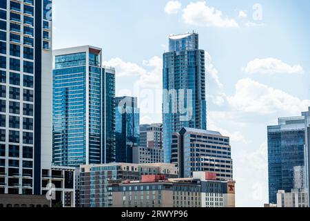 An aerial panorama of the downtown Austin, Texas skyline taken from ...