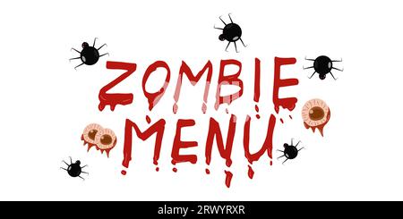 Scary Halloween dish. Zombie menu. Terrible food. Cake with worms with ...