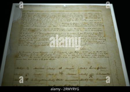 A portion of the original Treaty of Waitangi, signed in 1840 between ...