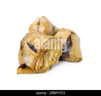 Canned artichokes in olive oil, in glass jar, rustic wooden kitchen ...