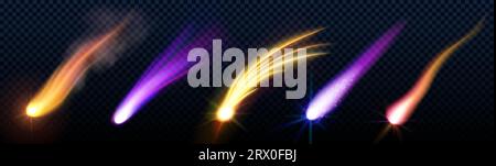 Comet burst flare and rocket or missile engine trail. Spaceship launch ...