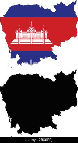 Two versions of the map of Cambodia, with the flag of Cambodia and ...