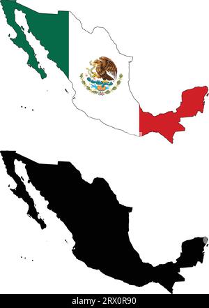 Mexico editable outline map. Mexican red border. Country name. Adjust ...