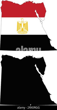 Two versions of the map of Egypt, with the flag of Egypt and ...