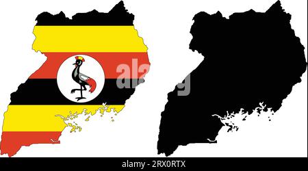 Uganda editable outline map. Ugandan red border. Country name. Adjust ...