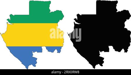 Gabon editable outline map. Gabonese red border. Country name. Adjust ...