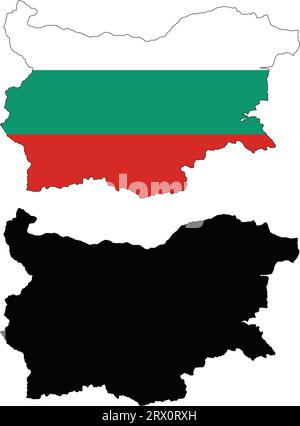Bulgaria editable outline map. Bulgarian red border. Country name. Adjust line weight. Change to ...