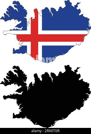 Iceland editable outline map. Icelandic red border. Country name ...