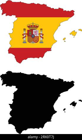 Two versions of the map of Spain, with the flag of Spain and ...