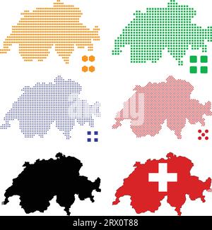 Switzerland editable outline map. Swiss red border. Country name ...