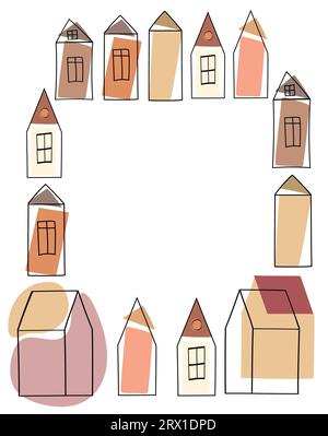 Hand drawn cartoon vintage houses frame Stock Photo - Alamy