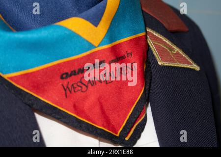 close up details of vintage Qantas staff uniforms, Queensland Australia ...